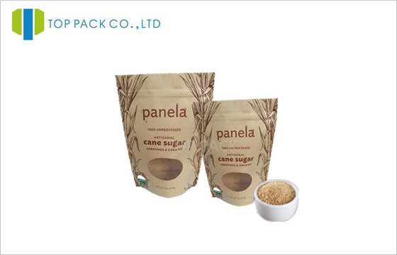 Customized Kraft Paper Packaging Clear Window Zipper Food Bag For Cane Sugar