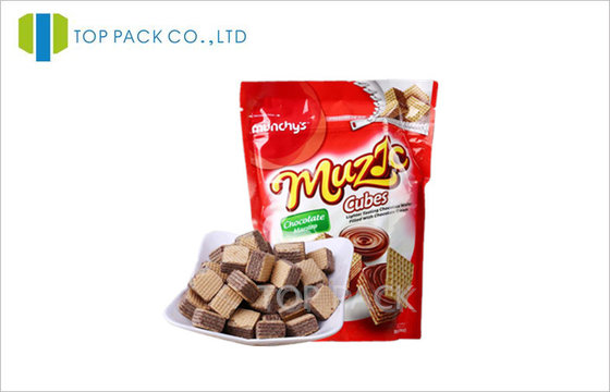 Glossy Red Snack Foods stand up pouch bag Aluminum Foil Resealable Bags