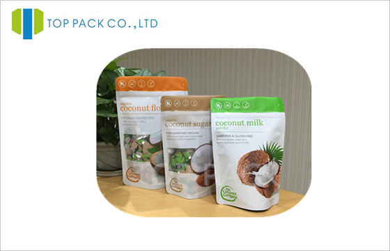 Matte White  Stand Up Bag Packaging Foil Laminated Bag  For Coconut Products