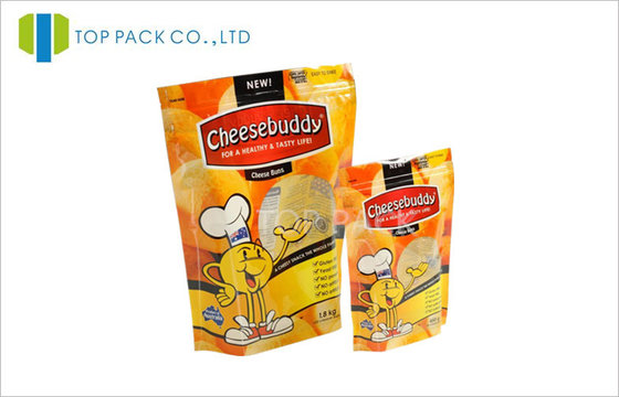 Yellow Plastic Stand Up Pouches Clear Window Zipper For Chips Packaging