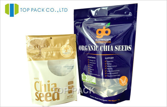Chia Seeds Plastic Stand Up Package Glossy PET Printing Resealable Zipper & Window