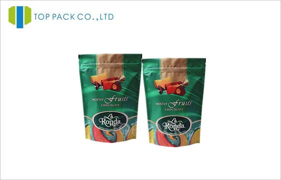 Green Metallized Bags Resealable For Fruits Chocolate Packaging