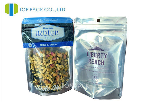 Metallized Ziplock Stand Up Bag Front Clear Back Foil Food Custom Printing Design