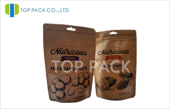 Kraft Paper stand up ziplock bags For Nuts Food Snack , stand up pouch with ziplock