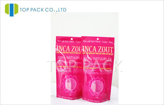 Pink Plastic Stand Up Pouches Zipper Clear Window Candy Food Packaging