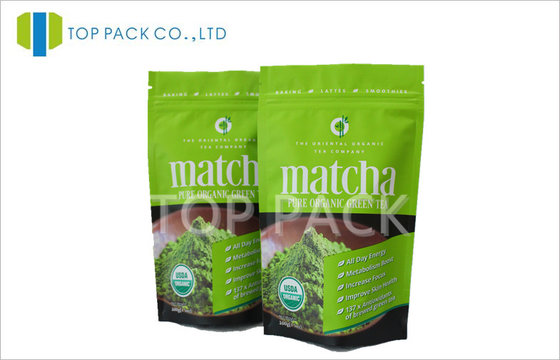 Green Matcha Foil Stand Up Pouches Zipper Food Candy Powder Packing