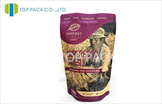 Custom Print Kraft Paper Stand Up Pouch Packaging Food Grade Zipper Top