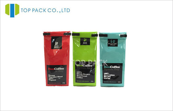 Blue Side Gusset Stand Up Aluminum Foil Bags Tin Tie Valve For Coffee Packaging