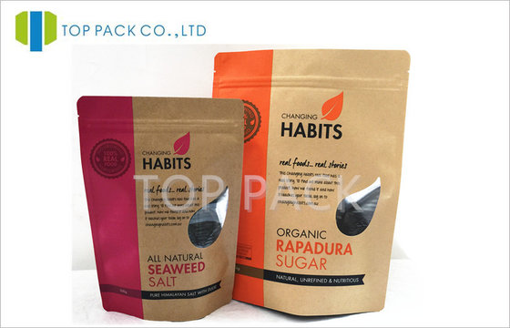 Clear Window Kraft Paper Stand Up Packaging Bag For Food Grade Nuts