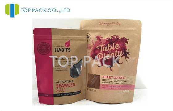 Clear Window Kraft Paper Stand Up Packaging Bag For Food Grade Nuts
