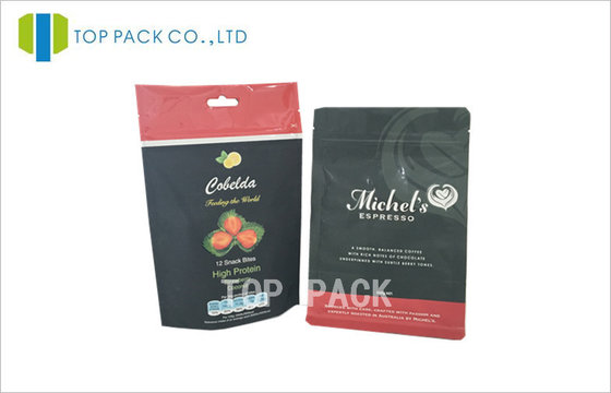 Plastic Ziplock Stand Up Food Pouches With Matte Background Glossy Logo Finishing