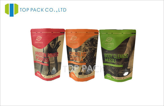 Health Food Packaging Kraft Paper Stand Up Pouch with Window , Custom Printed
