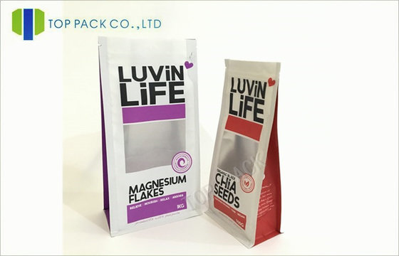 Flat Bottom Foil Stand Up Bags Resealable Zip Lock Bag for Chia Seeds