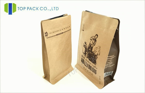 Pocket Zipper Paper Stand Up Pouches Coffee Bean Packaging With Degassing Valve