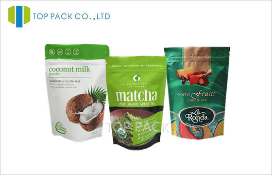 Green Matte Stand Up Pouch Packaging Zip Lock Bags For Tea /  Milk Powder