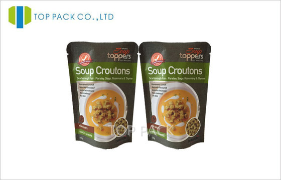 Customize Taupe Stand Up Foil Bags Soup Zip Top For Soup Packaging Gravure Print