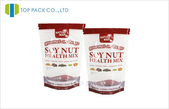Clear Window Ziplock Stand Up Pouches / Soy Nut plastic pouch food packaging