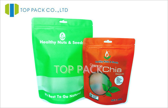 Matte Finish stand up bags and pouches Chia Seeds Resealable Clear window