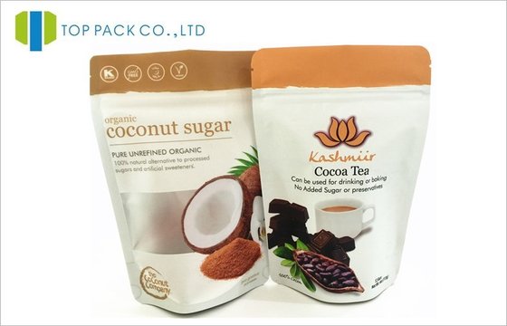 White Matte Print Foil Stand Up Pouches Food Grade for Cocoa tea