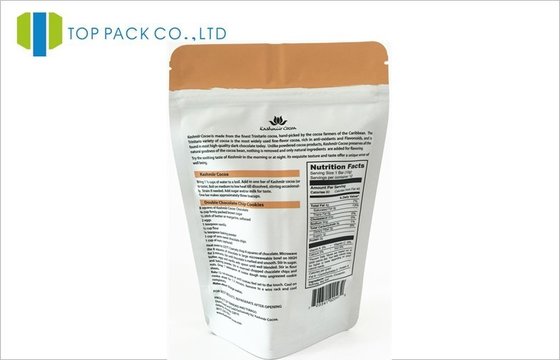 White Matte Print Foil Stand Up Pouches Food Grade for Cocoa tea