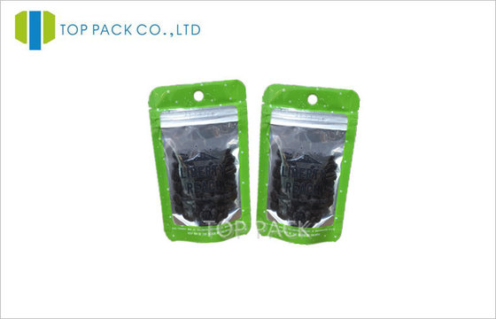 Green Customized Foil Stand Up Pouches , One Side Clear Hang Hole