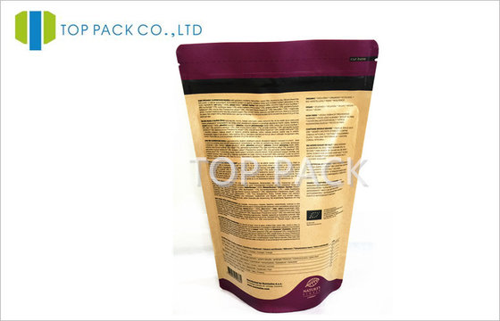 Kraft Paper Stand Up Pouch Packaging / Foil resealable pouches for Protein Powder