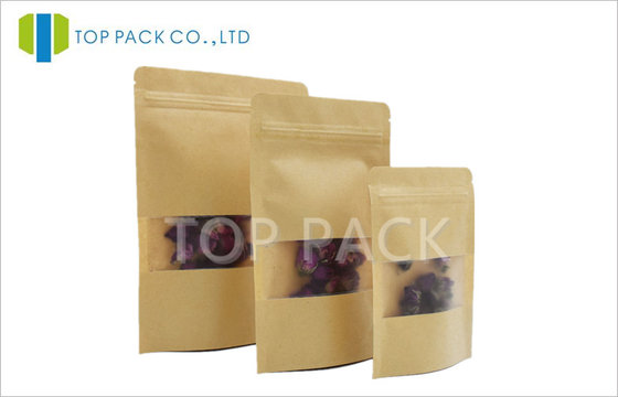 Moisture Proof zipper stand up food pouch , Nuts kraft paper packaging
