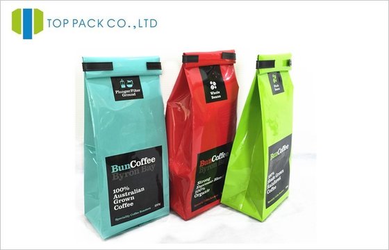 250g Coffee Packaging Pouches , custom printed stand up pouches Floded Bottom Valve