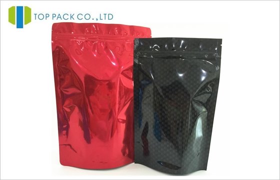 Glossy Red Foil Stand Up Pouches Zipper Moistureproof Tea Nuts Resealable