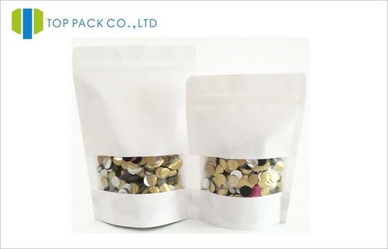 Gravure Print White Kraft Paper Stand Up Pouch Clear Window Zip Lock Chocolate