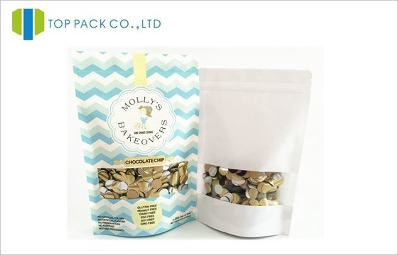 Gravure Print White Kraft Paper Stand Up Pouch Clear Window Zip Lock Chocolate