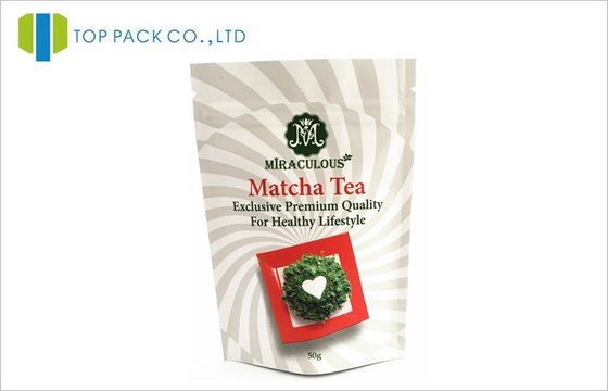 100g Gravure Print White Kraft Paper Stand Up Foil Pouch Matcha Tea Zipper Top