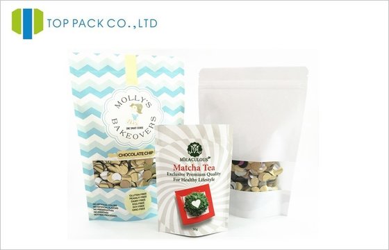 100g Gravure Print White Kraft Paper Stand Up Foil Pouch Matcha Tea Zipper Top
