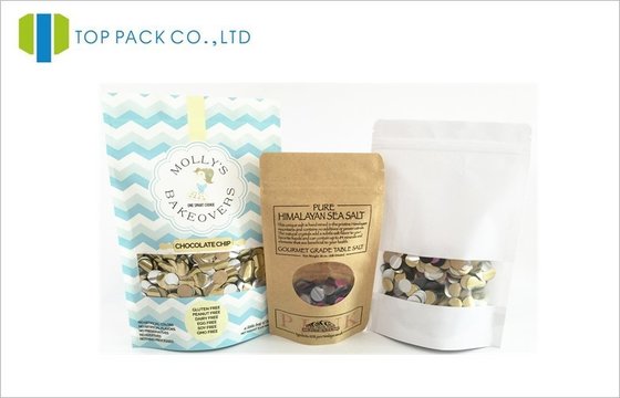 12oz Custom Gravure Print Brown Kraft Paper Stand Up Pouch Sea Salt Oval Clear Window