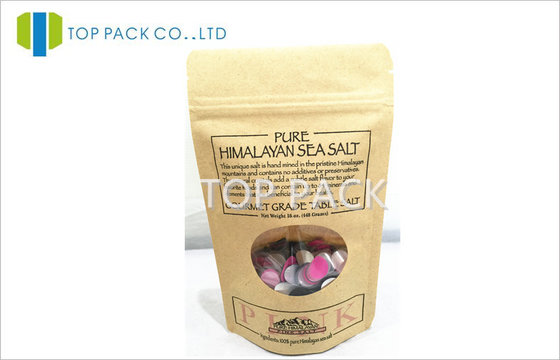 250g Custom Clear Window stand up bags for food Tea , Brown Kraft Paper