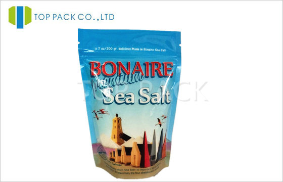 Blue Stand Up Zipper Plastic Bag Reclosable Small Window Sea Salt Packing
