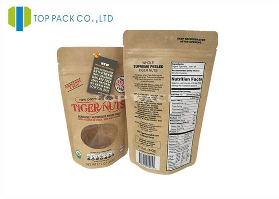 Popular Style Kraft Paper Packaging , Zipper stand up packaging pouches Clear Front