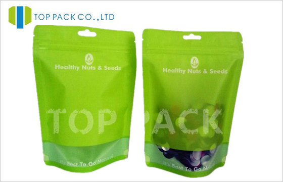 Moisture Proof Green stand up zipper pouch bags Matte Surface Plastic Packaging Nuts