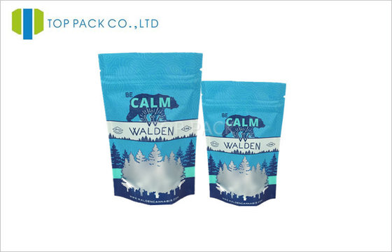 Matte Blue Stand Up Foil Bags / Reclosable Zipper Window Spice Smoke Packaging