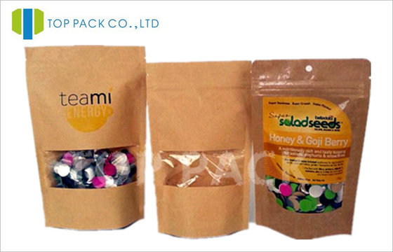 Customized Brown Paper stand up bags and pouches Chia Seeds use , Eco - Friendly