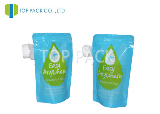 Blue Stand Up Pouch With Spout / Double Zipper liquid pouch packaging in Juice Packing