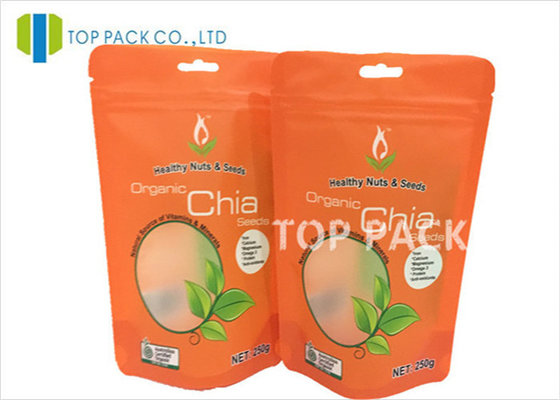 Food Grade Clear Window Stand Up Food Pouches Zipper Matte Finished Chia Seeds