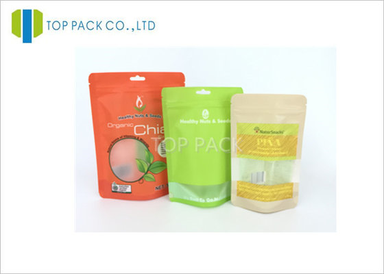 Matte PE food Ziplock Stand Up Pouches Clear Window Packaging 500g