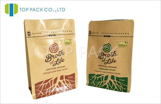 Eco - Friendly Kraft Paper Stand Up Pouch , Foil Flat Bottom stand up zipper pouch Beef Jerky use