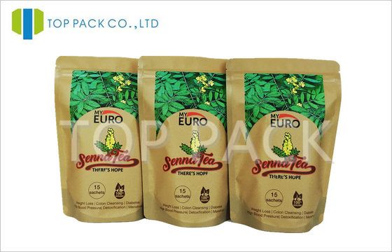 Brown Printed Laminated Pouches , zipper stand up food pouch For Senna Tea