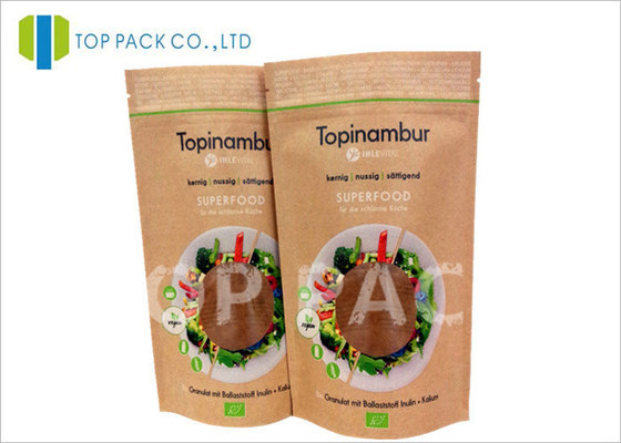 Gravure Printing Kraft Paper Stand Up Pouch Food Use Chia Seed Round Window