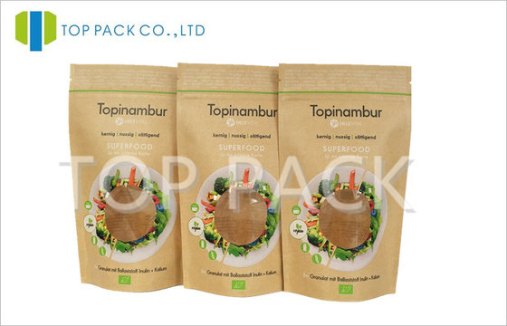 Printed Kraft Paper Stand Up Pouch Clear Window Ziplock For Super food