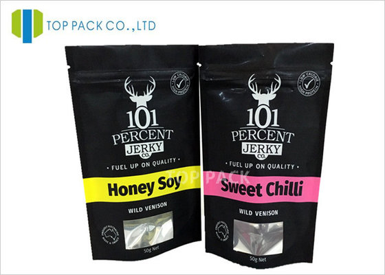Matte Finished Aluminum Foil Bags Clear Window Beef Jerky Stand Packaging