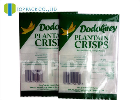 Green And White Printed Laminated Pouches Banana Chips Packaging Window