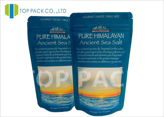 Blue Matte Stand Up Pouch Packaging Top Zip Sea Salt Matte Window